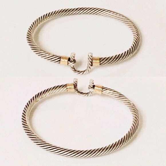 Vintage Two Tone Twisted Rope Loop Hook Bangle Bracelet 925 Sterling ...