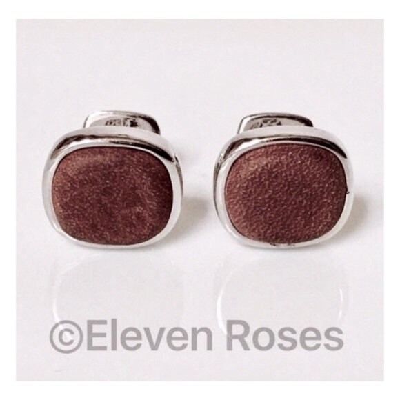 David Yurman Brown Leather Cushion Cufflinks Cuff Links DY 925 Sterling ...