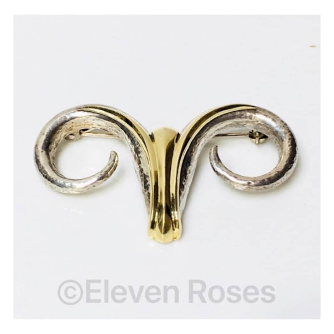 Vintage European Large Ram Head Brooch 925 Sterling Silver 585 14k ...
