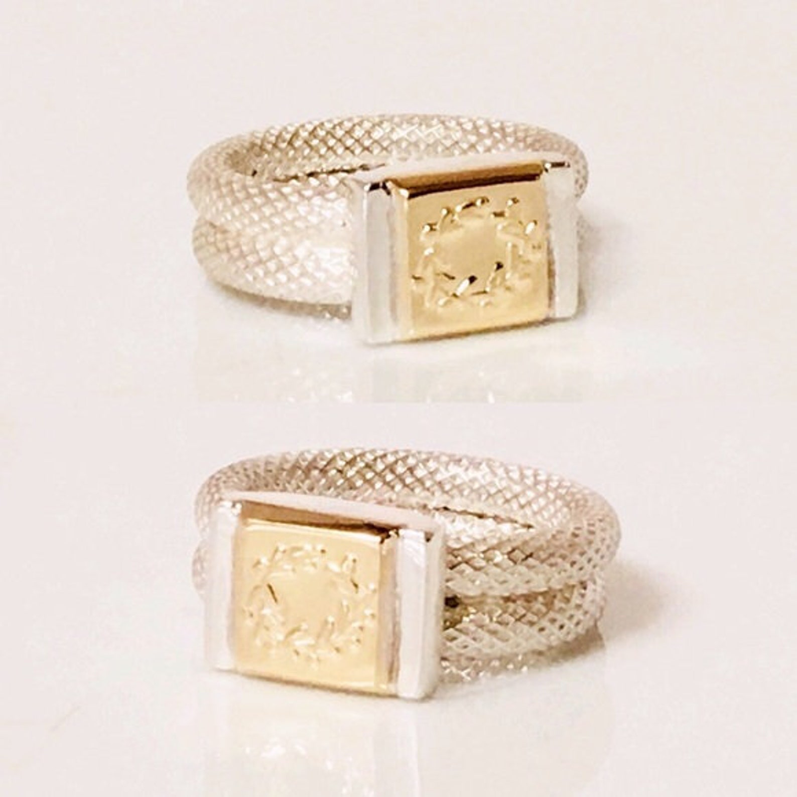 Two Tone Grecian Wreath Panel Signet Ring 925 Sterling Silver - Etsy