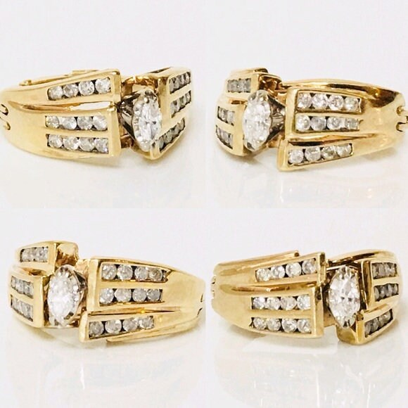 Custom 14k Gold Diamond Cocktail Ring Hinged Shank Adjustable Fit Free ...