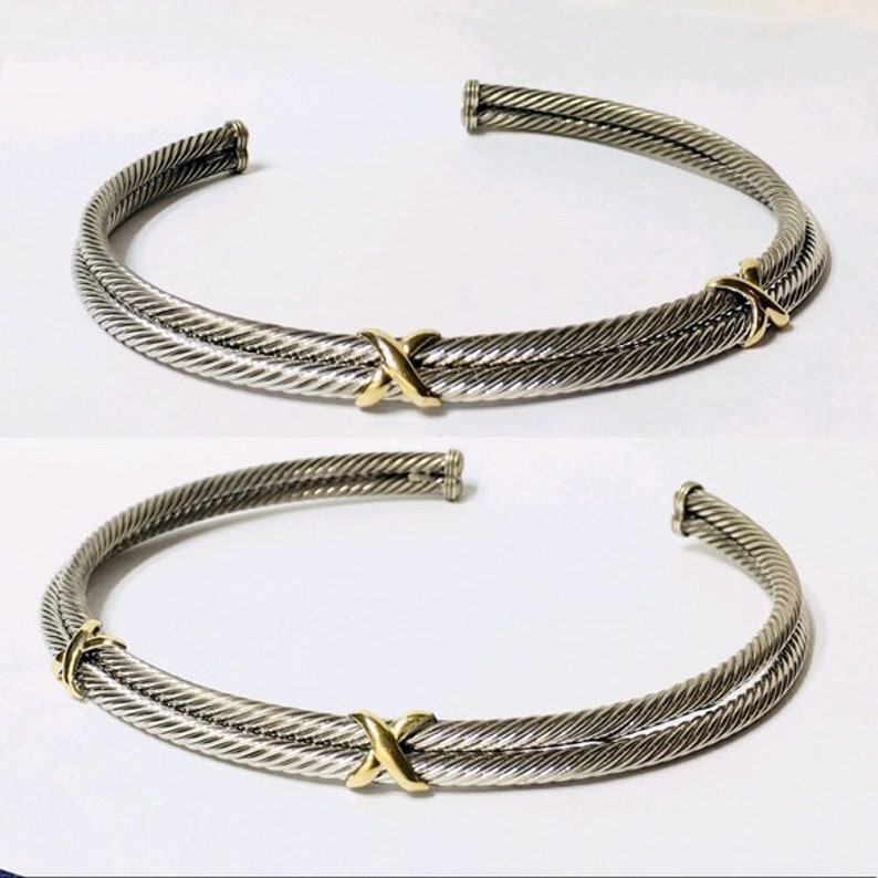Double X Station Cable Cuff Choker Necklace DY 925 Sterling - Etsy