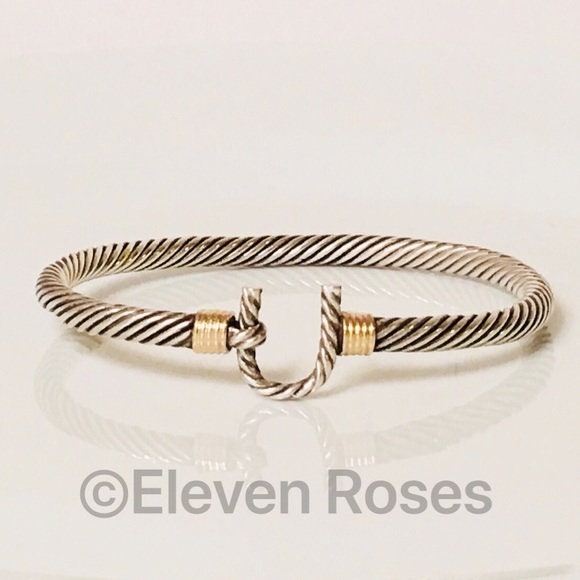 Vintage Two Tone Twisted Rope Loop Hook Bangle Bracelet 925 Sterling ...