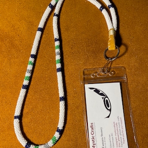 Canuck - NATIVE BEADED LANYARD - White , Green, Blue, Silver - Etsy