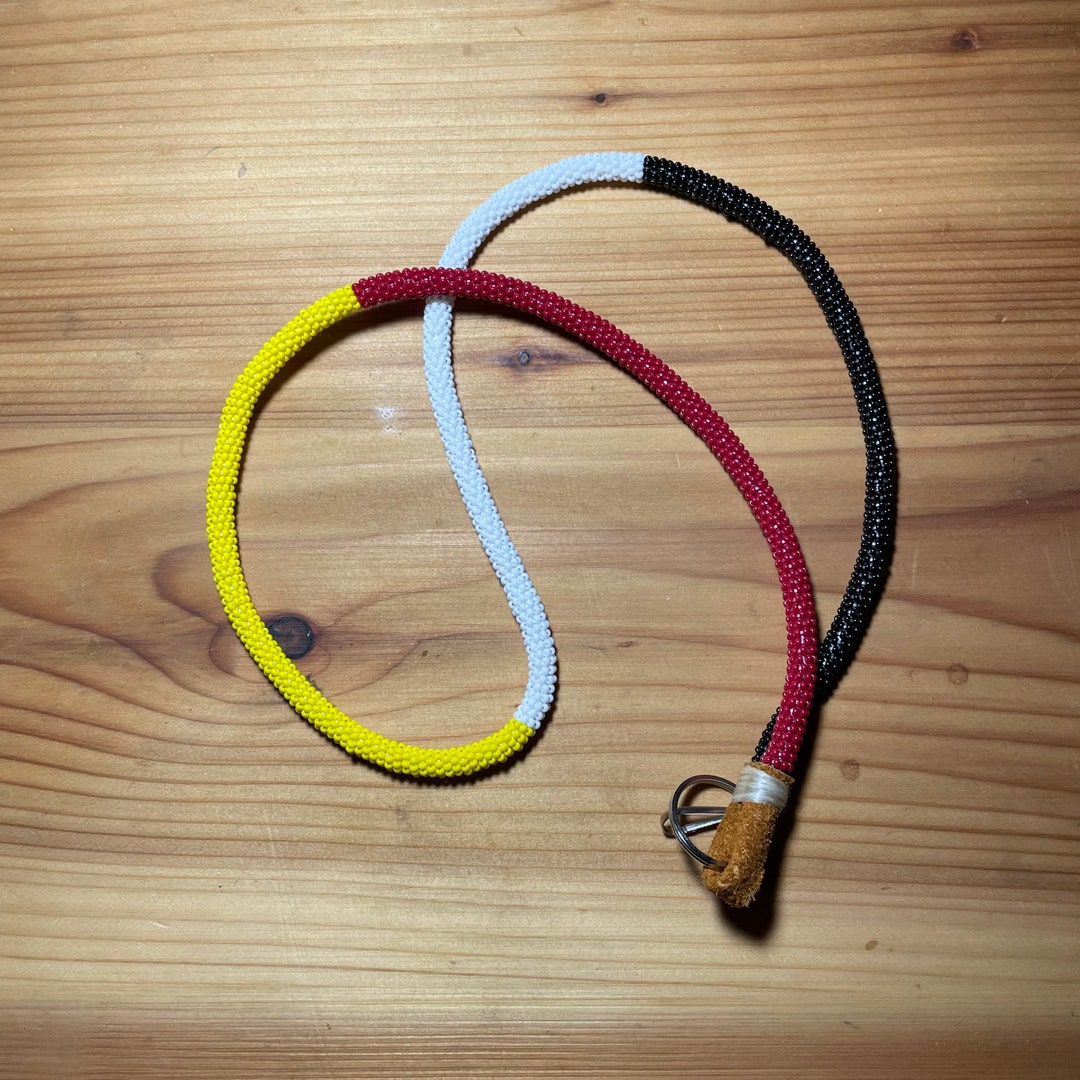 Medicine Wheel - NATIVE BEADED LANYARD - Red, White, Black, Yellow ...