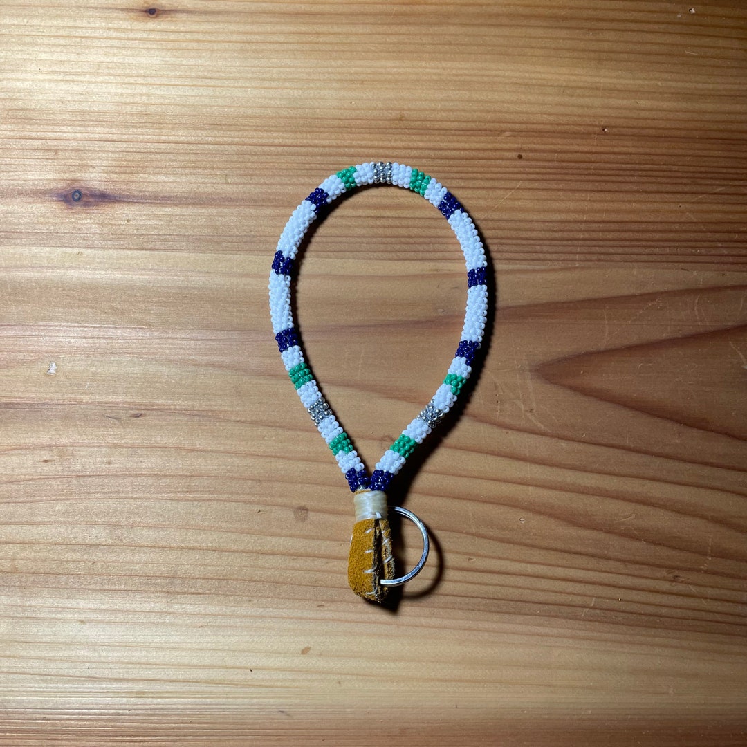 Canuck - NATIVE BEADED KEYCHAIN - White, Blue, Green, Silver - Etsy