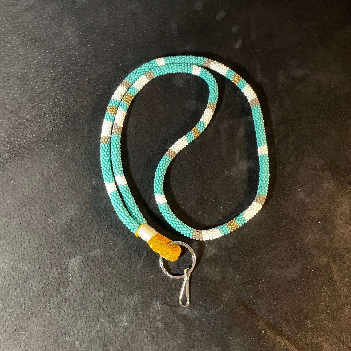 Gold & Teal NATIVE BEADED LANYARD Teal Grey White Gold - Etsy