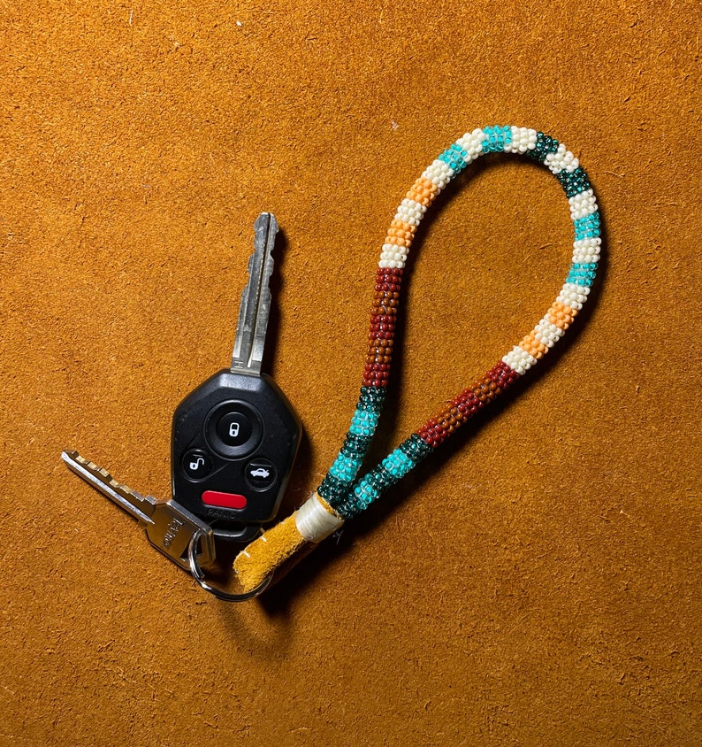 Alaska -NATIVE BEADED KEYCHAIN- Brown, Teal, Bone, Light Orange - Etsy