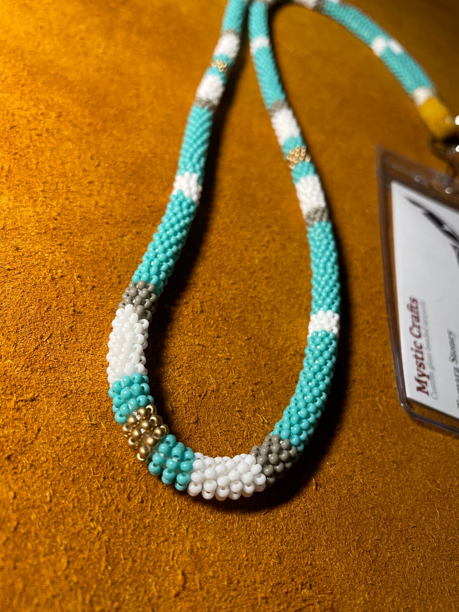 Gold & Teal NATIVE BEADED LANYARD Teal Grey White Gold - Etsy