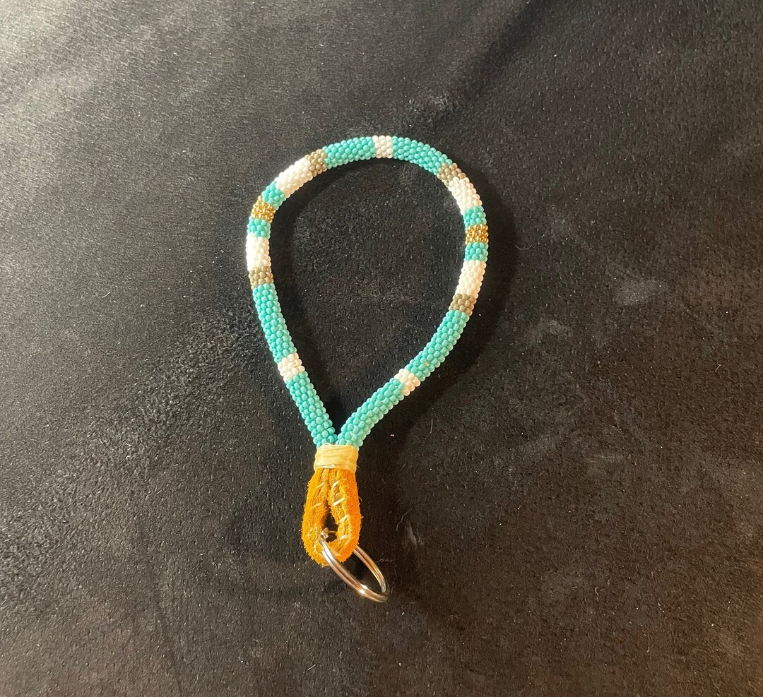Gold & Teal - NATIVE BEADED KEYCHAIN - Teal, Grey, White, Gold - Etsy