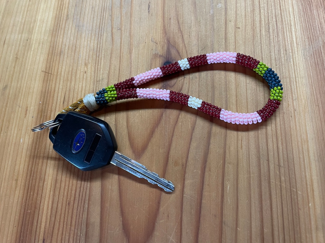 Roses- NATIVE BEADED KEYCHAIN - Dark Red, Pink, Dark Green, Light Green ...