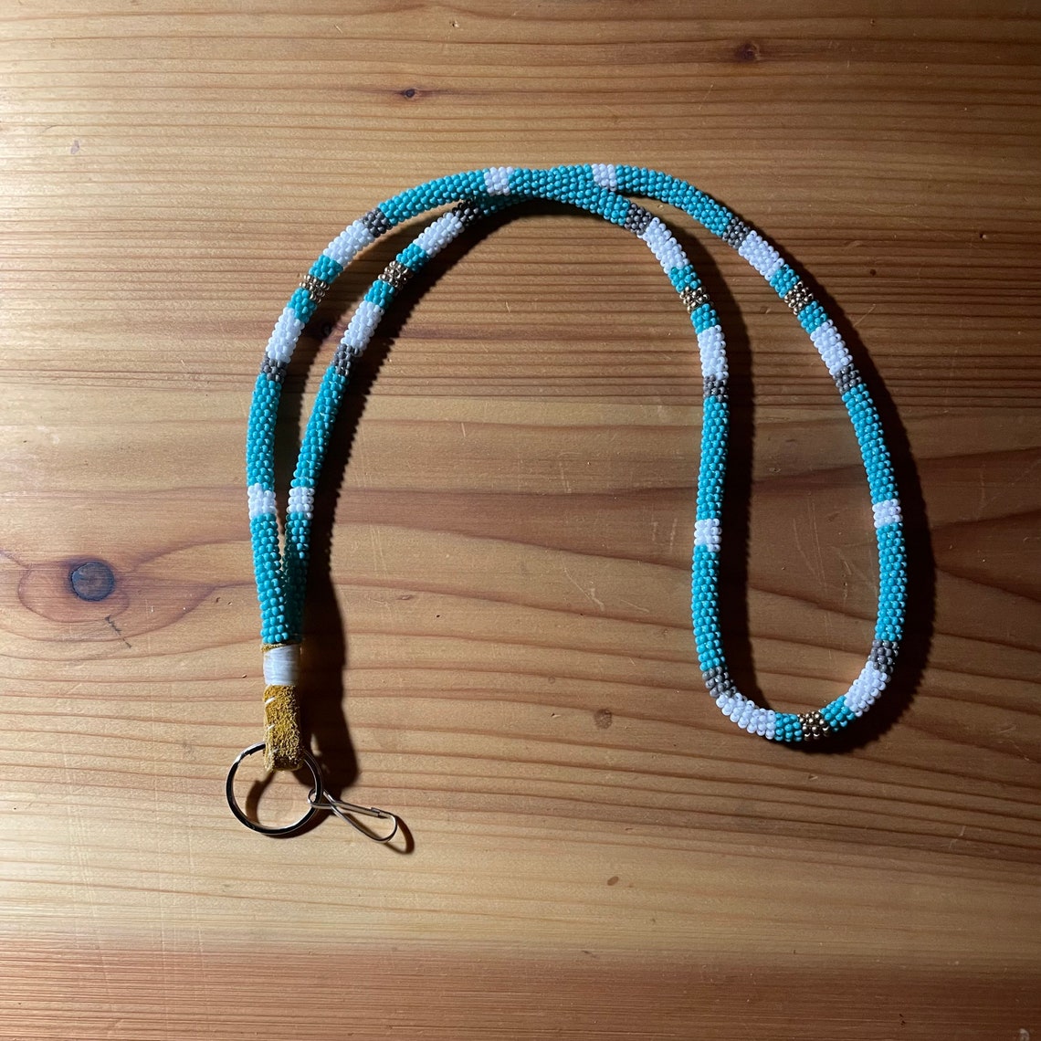 Gold & Teal NATIVE BEADED LANYARD Teal Grey White Gold - Etsy