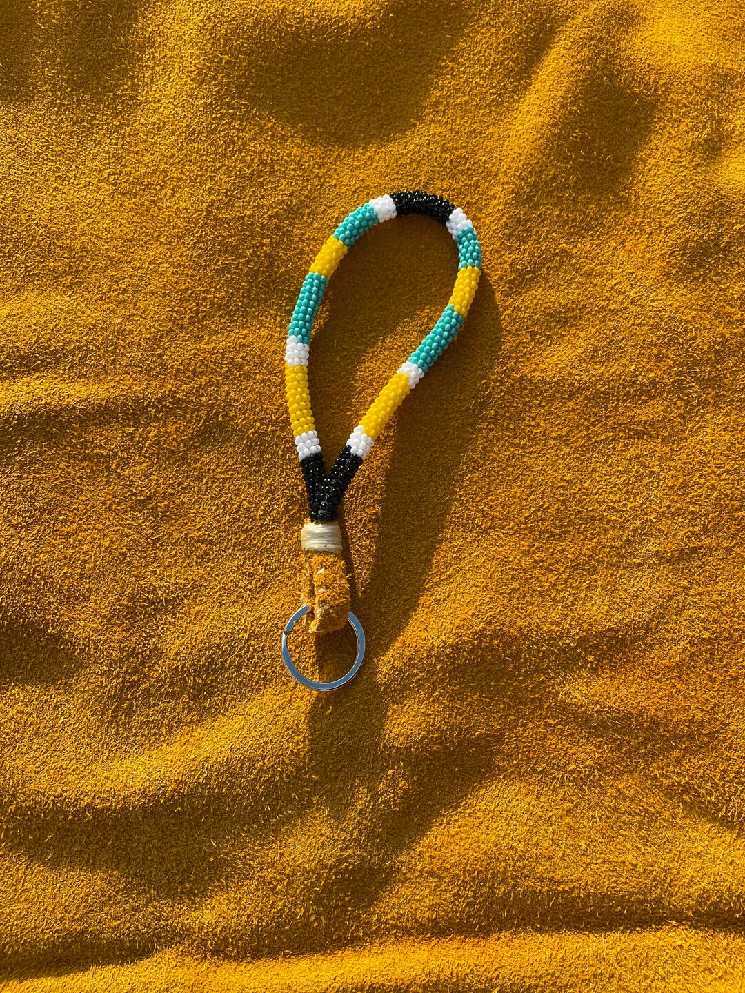 Chilkat- NATIVE BEADED KEYCHAIN - Teal, Yellow, Black, White - Etsy