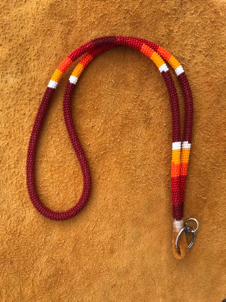 Red native wrap beaded lanyard | Etsy