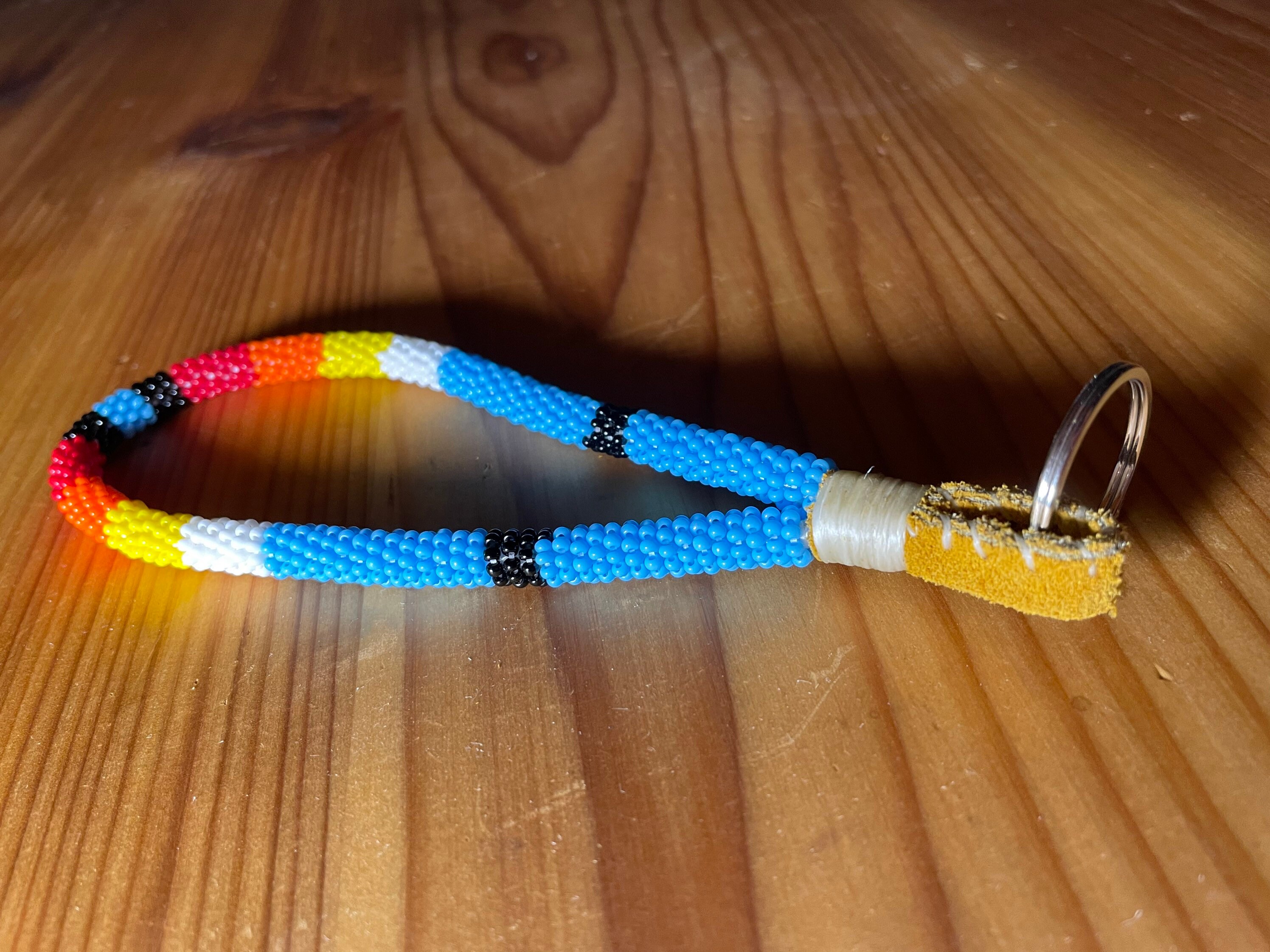Blue Rainbow NATIVE BEADED KEYCHAIN Baby Blue Black Red | Etsy