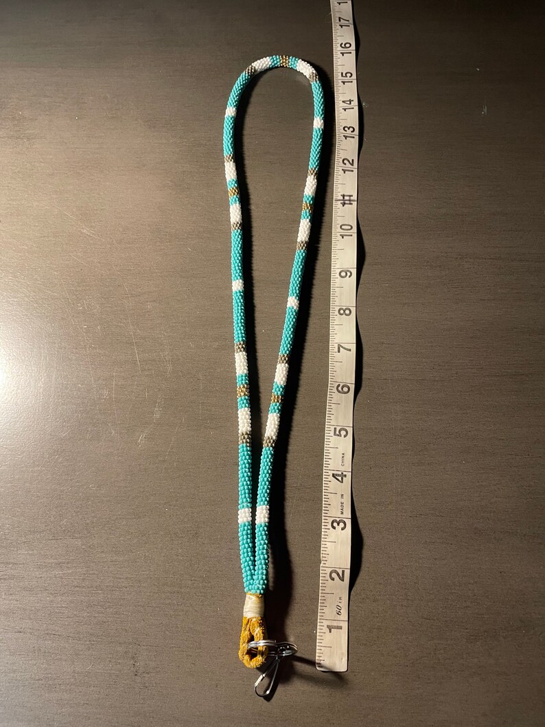 Gold & Teal NATIVE BEADED LANYARD Teal Grey White Gold - Etsy