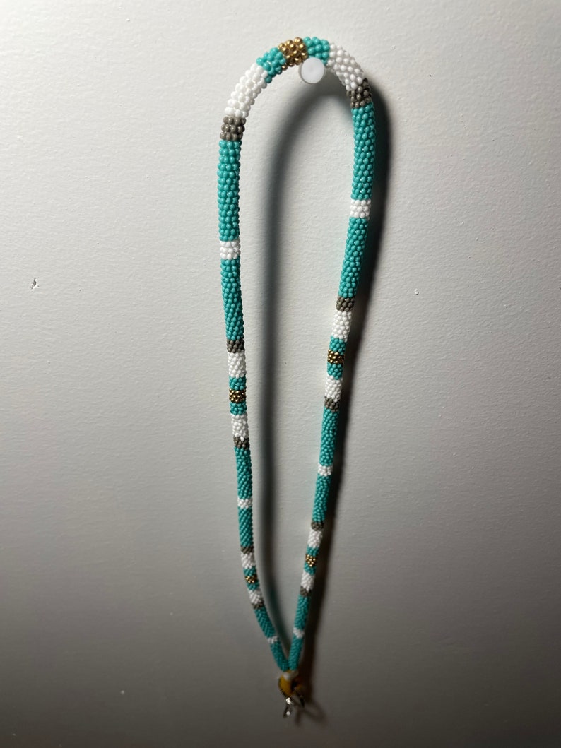 Gold & Teal NATIVE BEADED LANYARD Teal Grey White Gold - Etsy