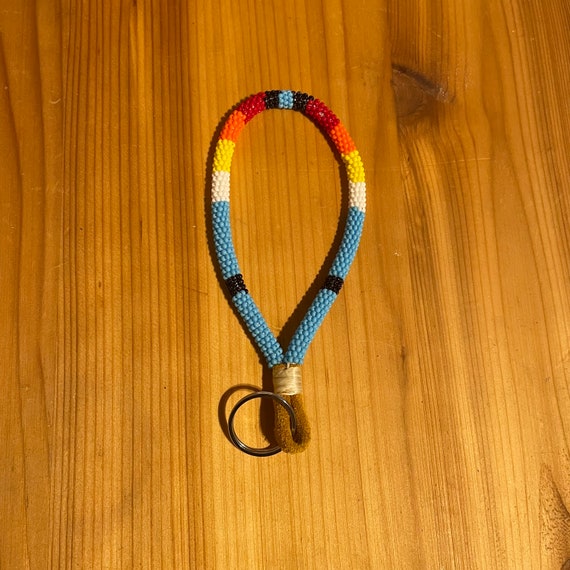 Blue Rainbow NATIVE BEADED KEYCHAIN Baby Blue Black Red | Etsy
