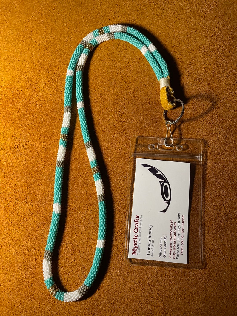 Gold & Teal NATIVE BEADED LANYARD Teal Grey White Gold - Etsy
