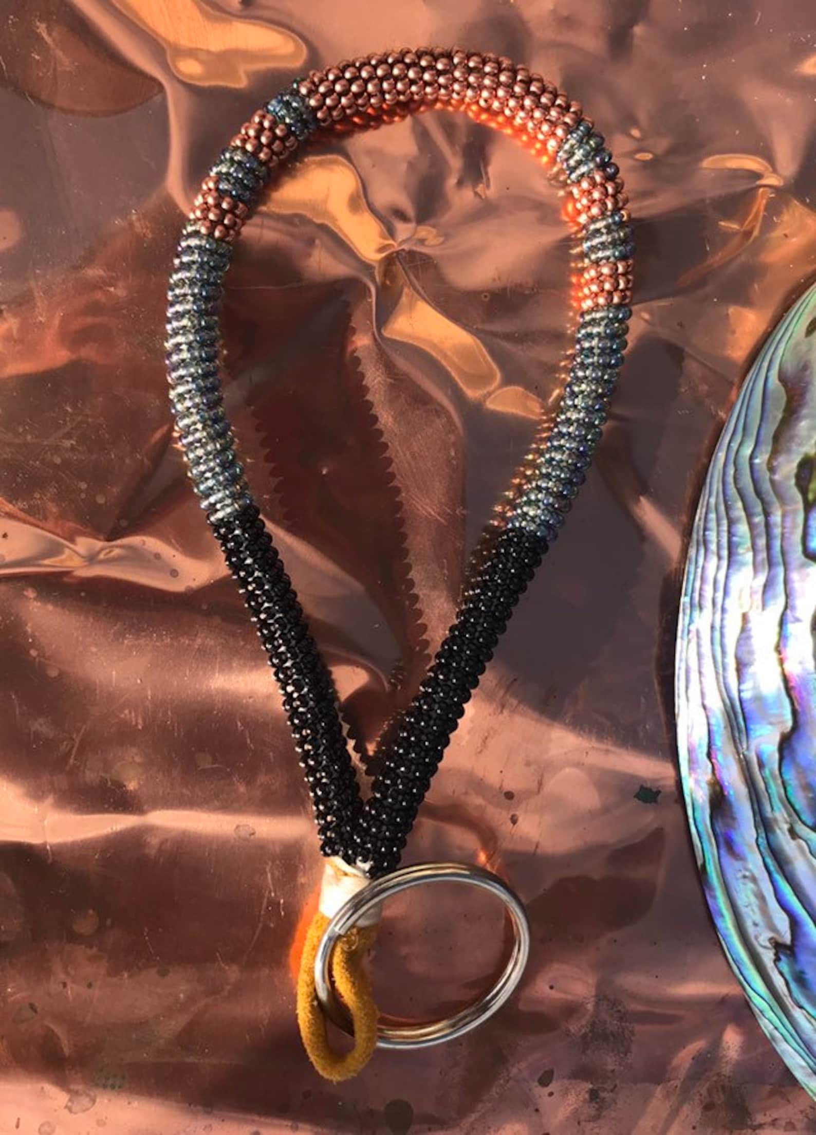 Copper & Abalone NATIVE BEADED KEYCHAIN Copper Navy - Etsy