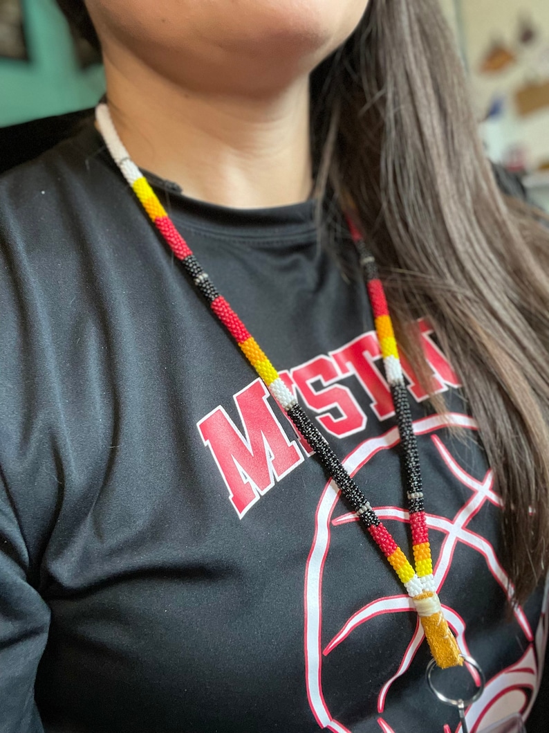 Sunburst NATIVE BEADED LANYARD Black White Grey Red - Etsy
