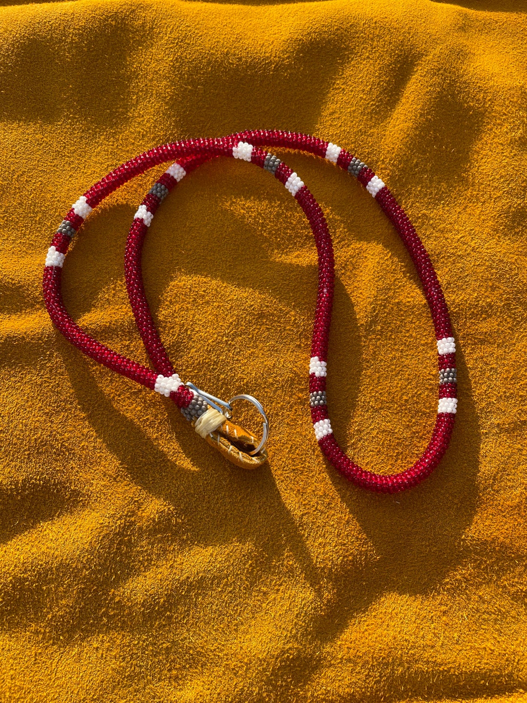 Spartan- NATIVE BEADED Lanyard - Maroon, White, Grey - Etsy