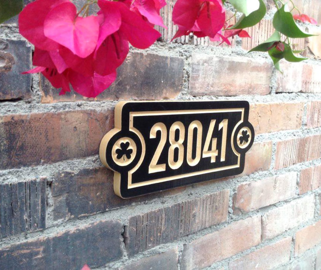 11" X 4.75" Shamrock House Number Sign, Clover Address Plaque ...