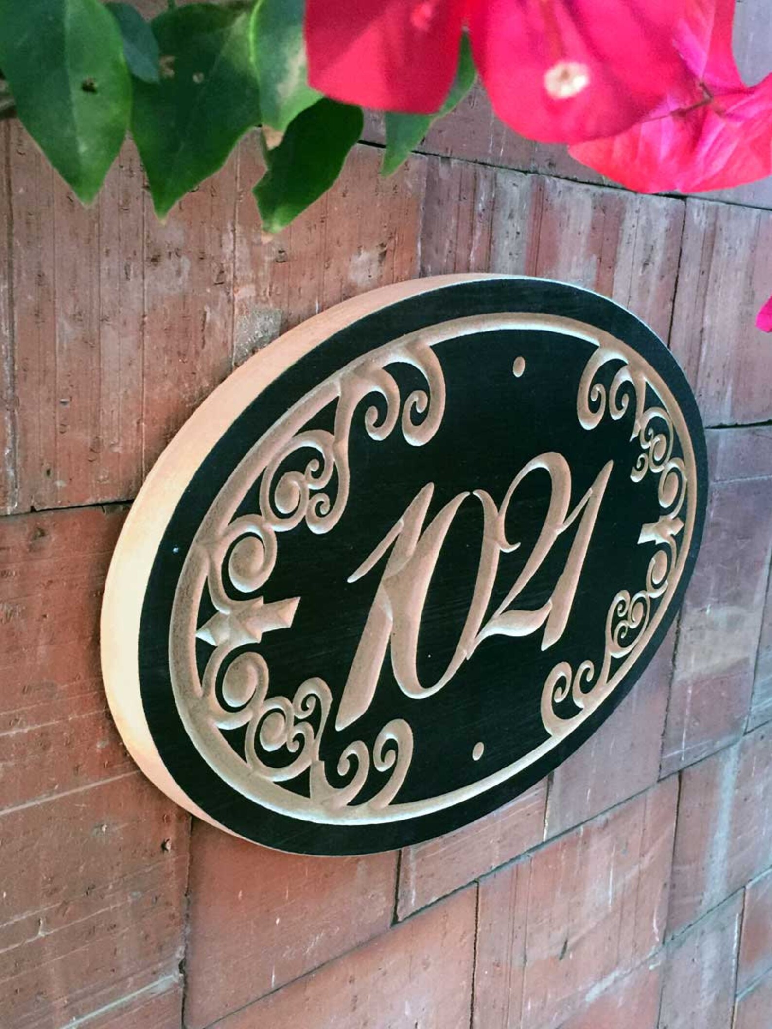 15x9 Oval Scrolls House Number Engraved Plaque - Etsy