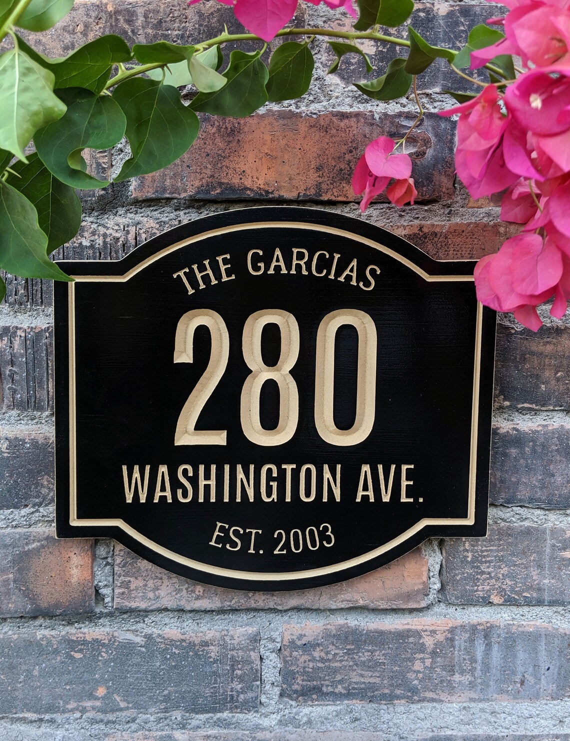 Modern Family Name and House Number Engraved Sign | Etsy