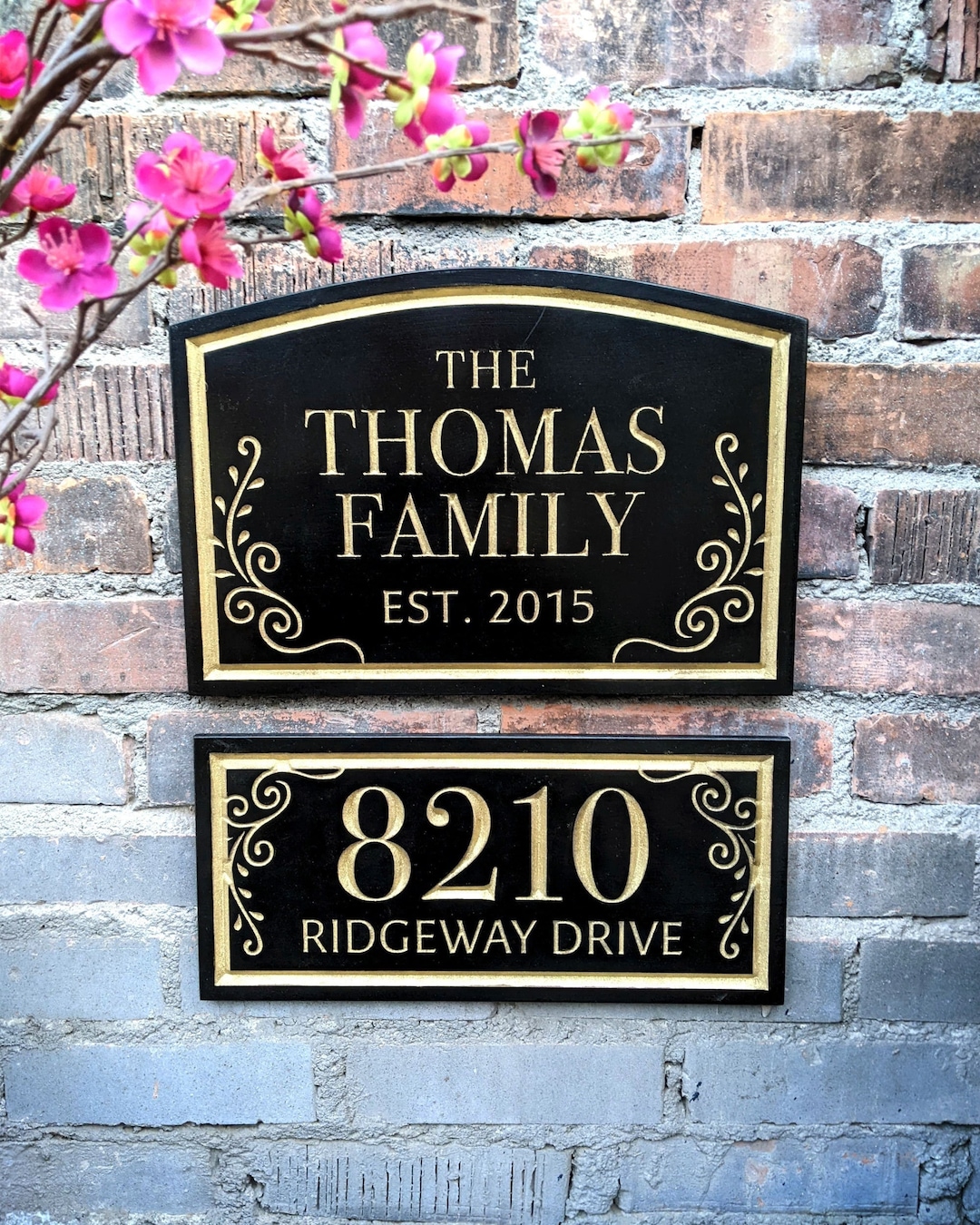 Swirls Combo Family Name and Address Plaque, Housewarming Gift, Open ...