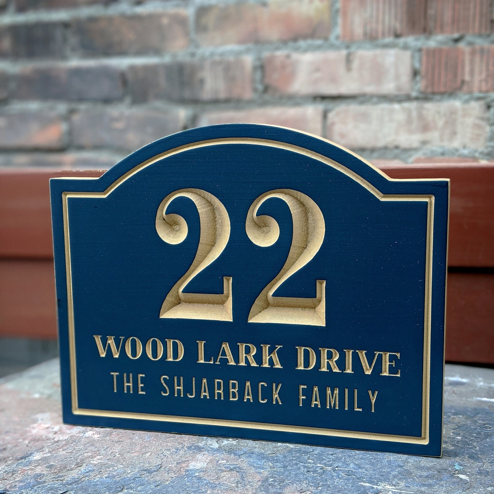 Stylish House Number Engraved Plaque Family Name Sign - Etsy