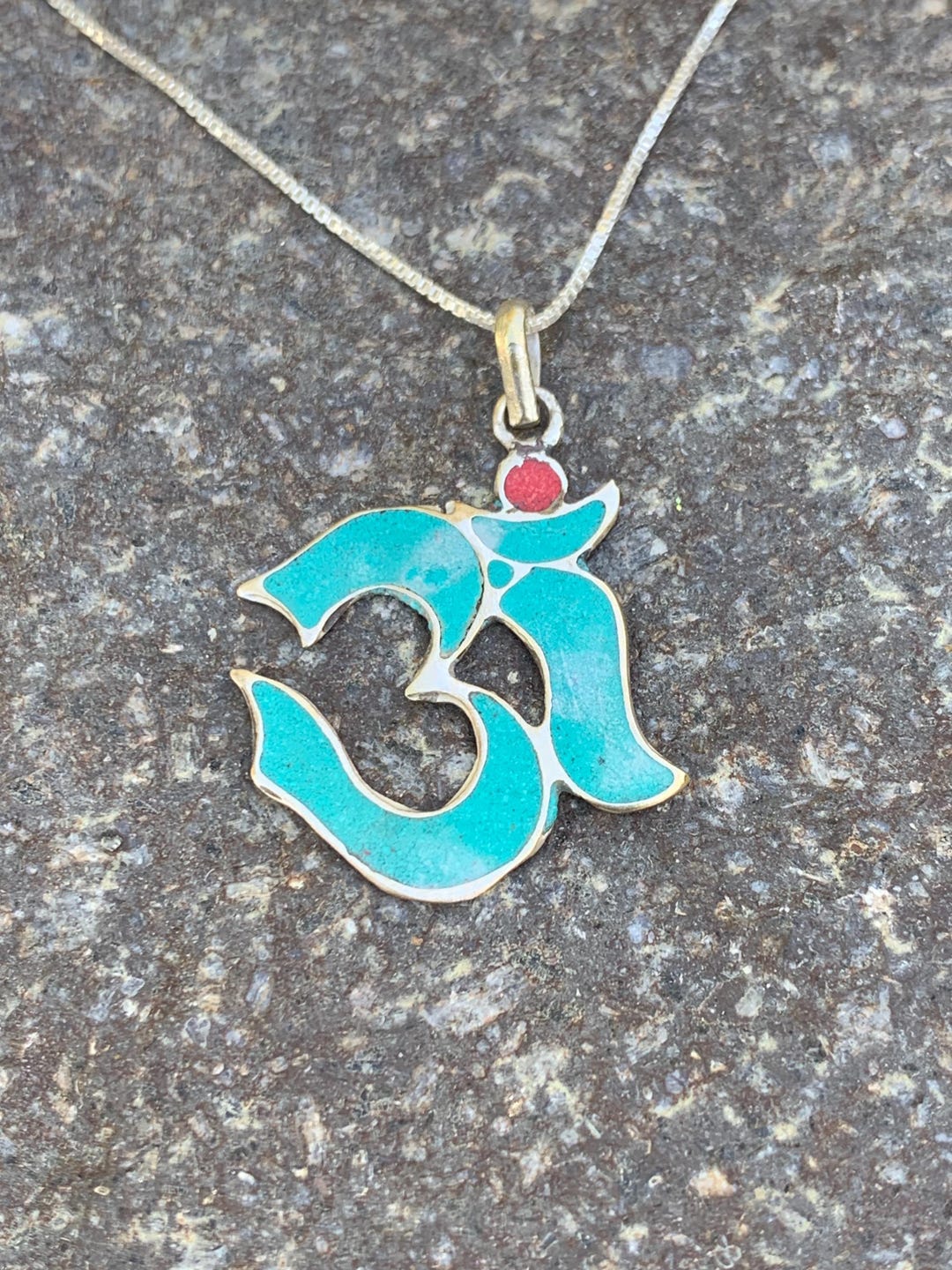 Mixed Metal OM Symbol With Turquoise Inlay - Etsy