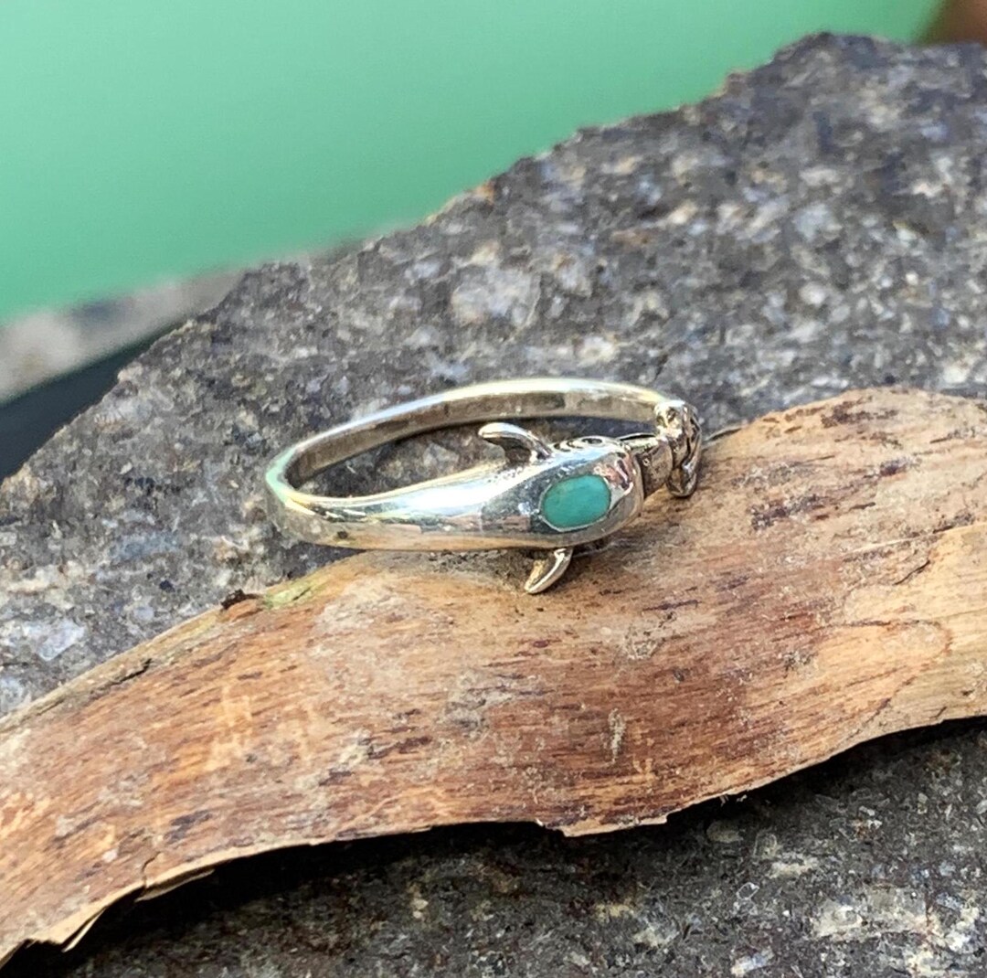 Silver 925 Dolphin With Turquoise Top Ring - Etsy