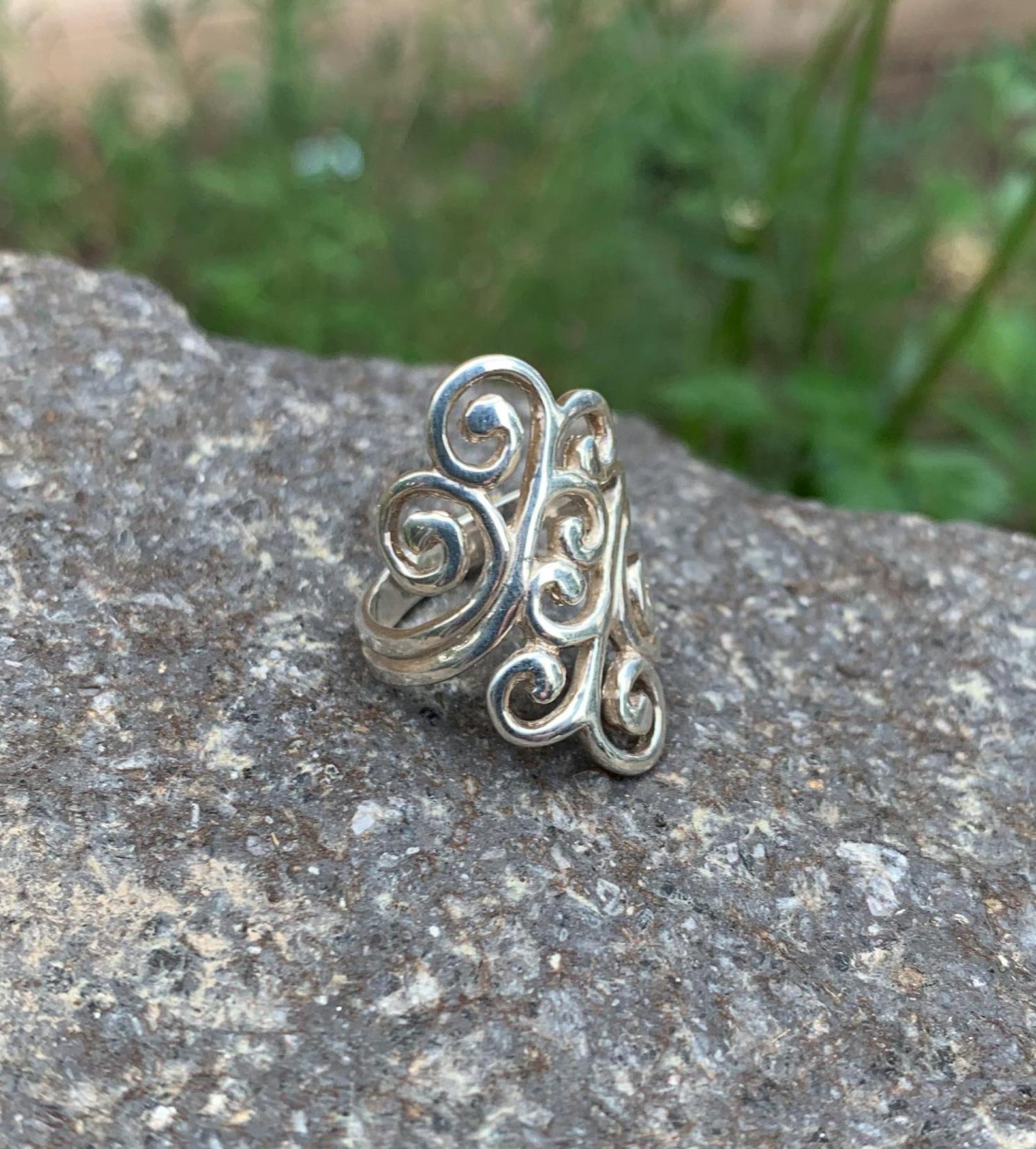 Silver 925 Swirl Vine Design Ring (double Band) - Etsy