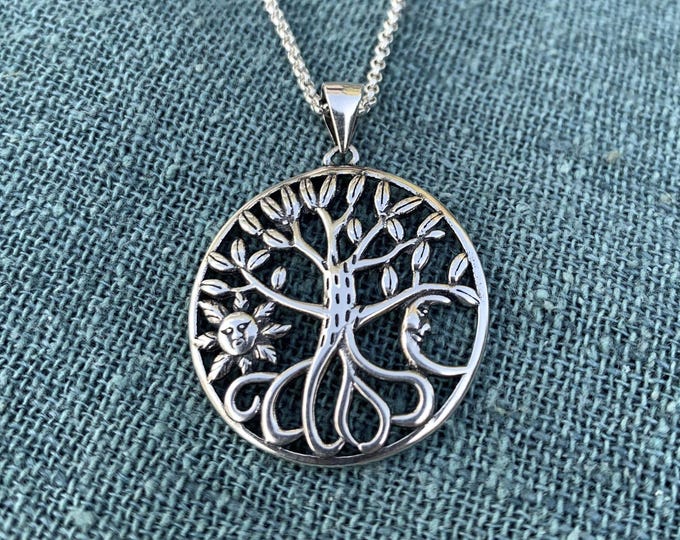 Silver Tree of Life With Sun and Moon Pendant - Etsy