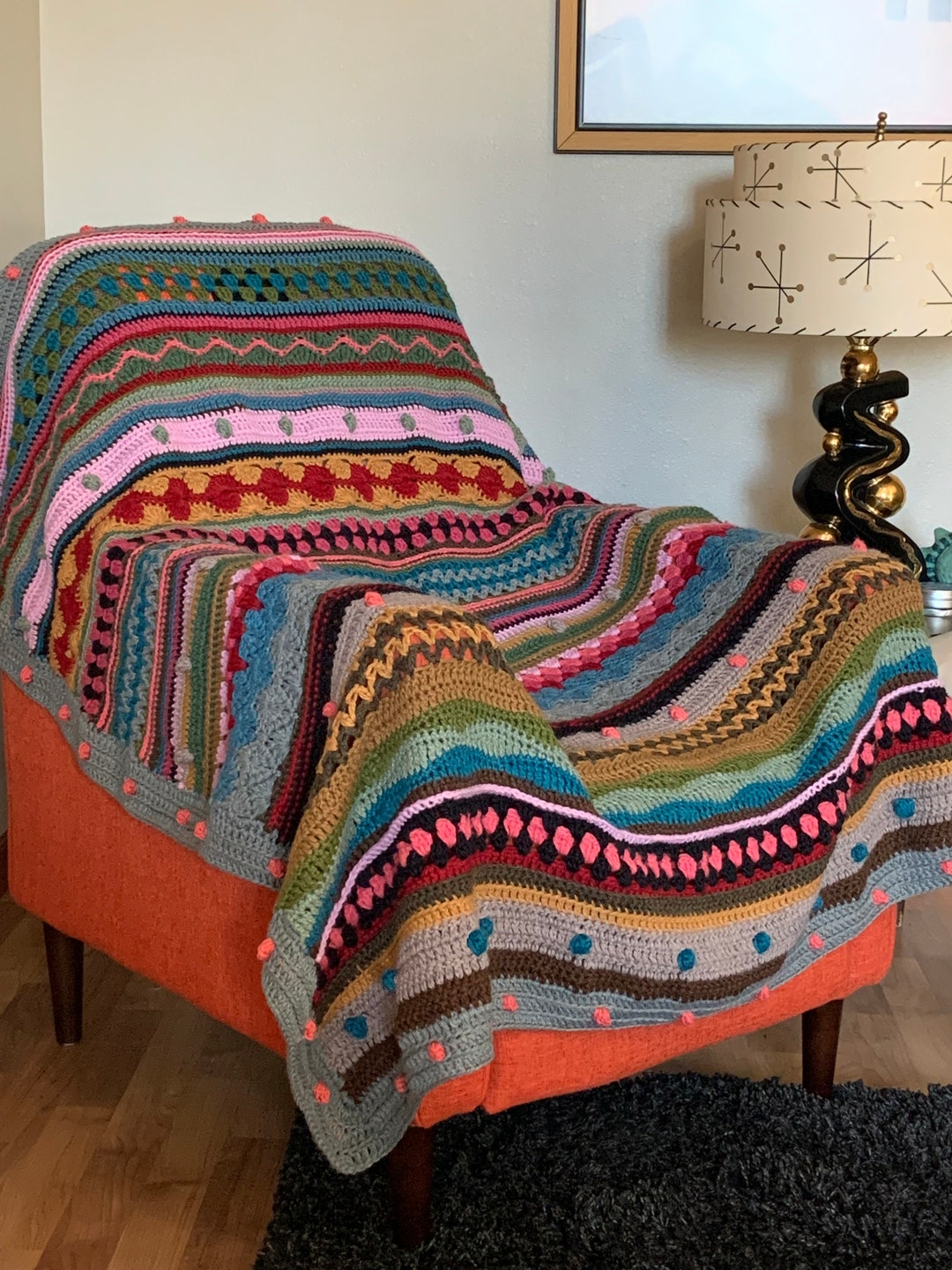 Mixed Stitch Multi Color Stripe Crochet Afghan Multi Color - Etsy
