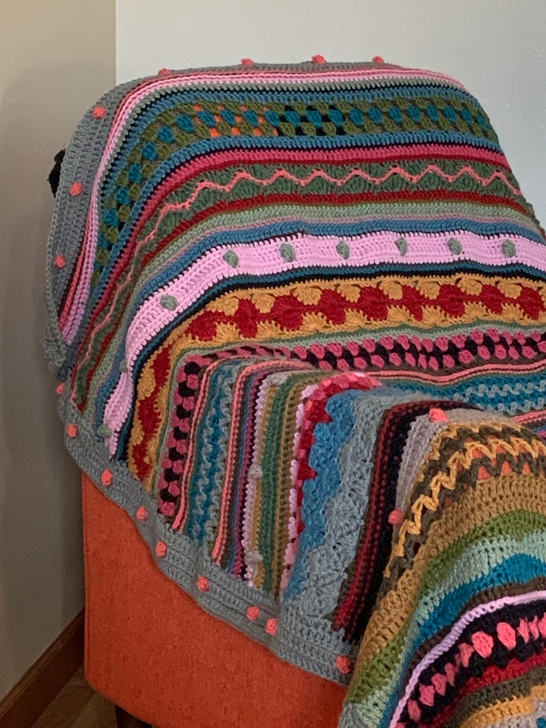 Mixed Stitch Multi Color Stripe Crochet Afghan Multi Color - Etsy
