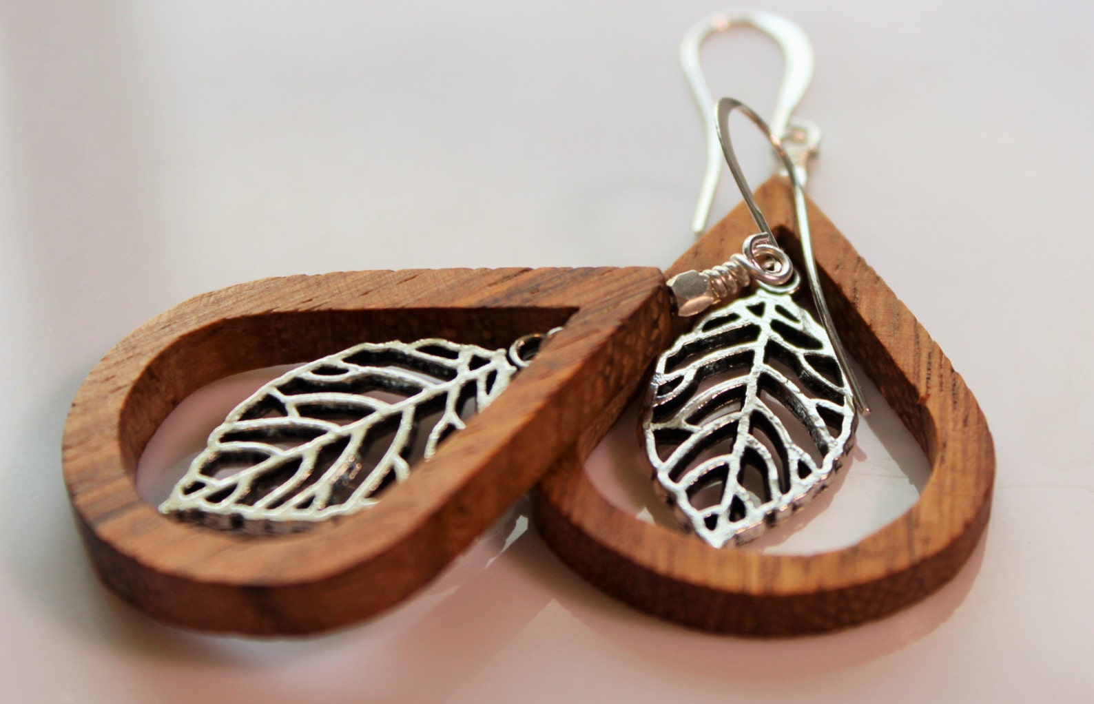 Bayong Wood Teardrops With Suspended Silver Leaf Silver - Etsy