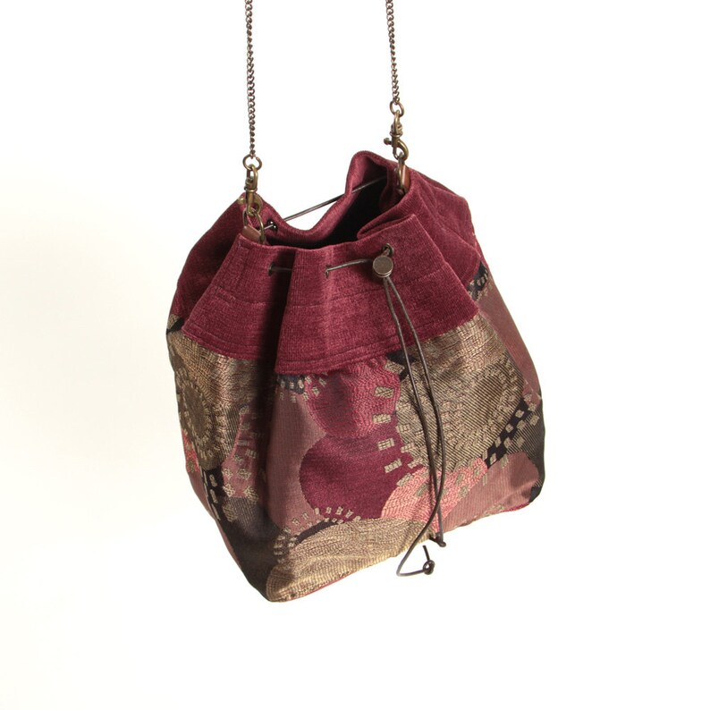 Small burgundy evening bag drawstring velvet bag purse with | Etsy