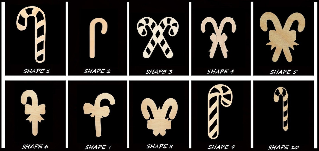 Smooth Laser Cut Candy Cane Shape Unfinished Cutout Multiple Sizes ...