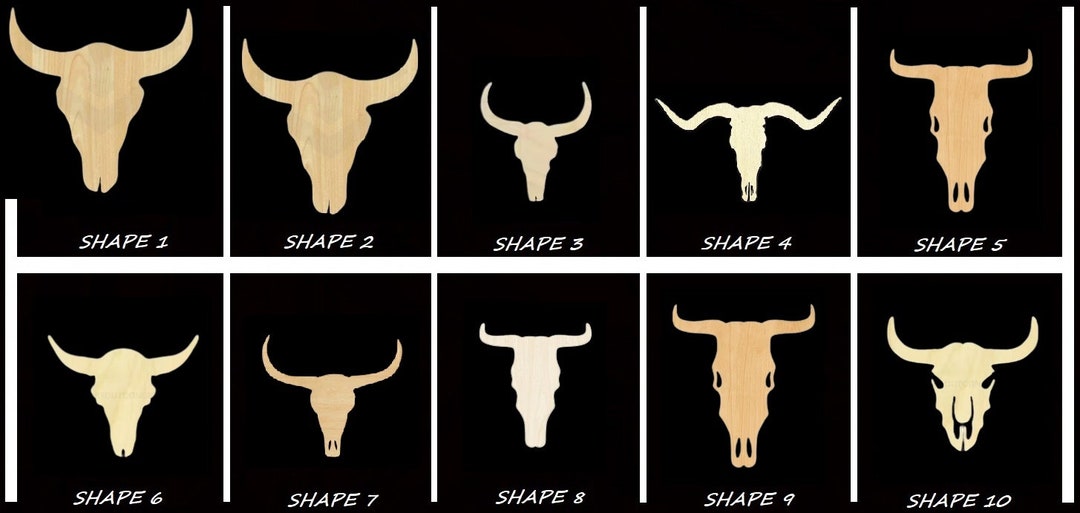 Smooth Laser Cut Cow Skull Shape Set 1 - Unfinished Cutout - Many Sizes ...