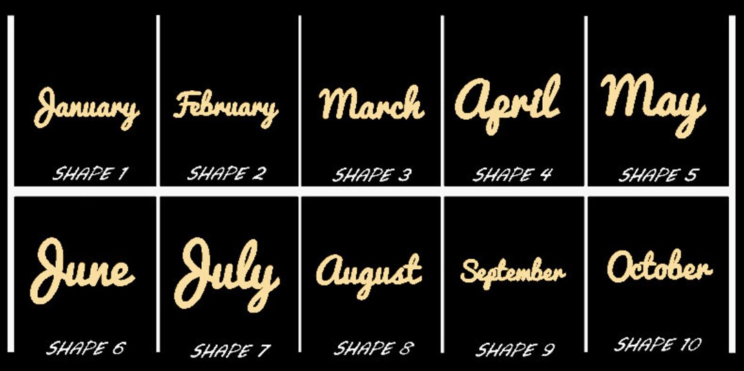 Smooth Laser Cut Month and Weekday Names Shape Set 1 Unfinished Cutout ...
