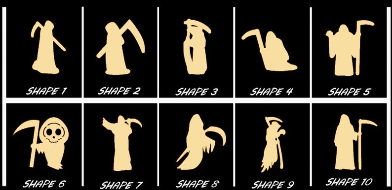Smooth Laser Cut Grim Reaper Shape Set 2 - Unfinished Cutout - Many ...