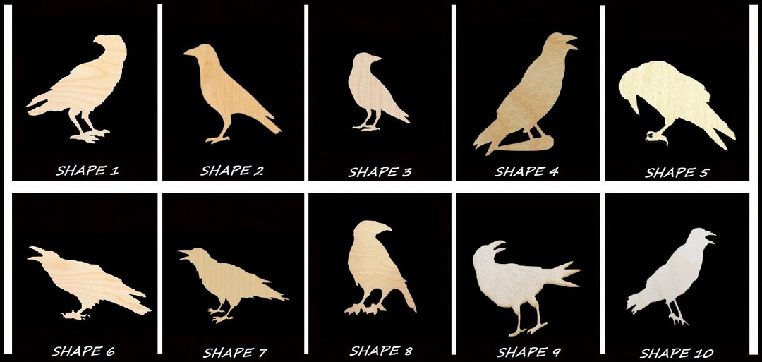 Smooth Laser Cut Crow Shape Unfinished Cutout Multiple Sizes, Styles ...