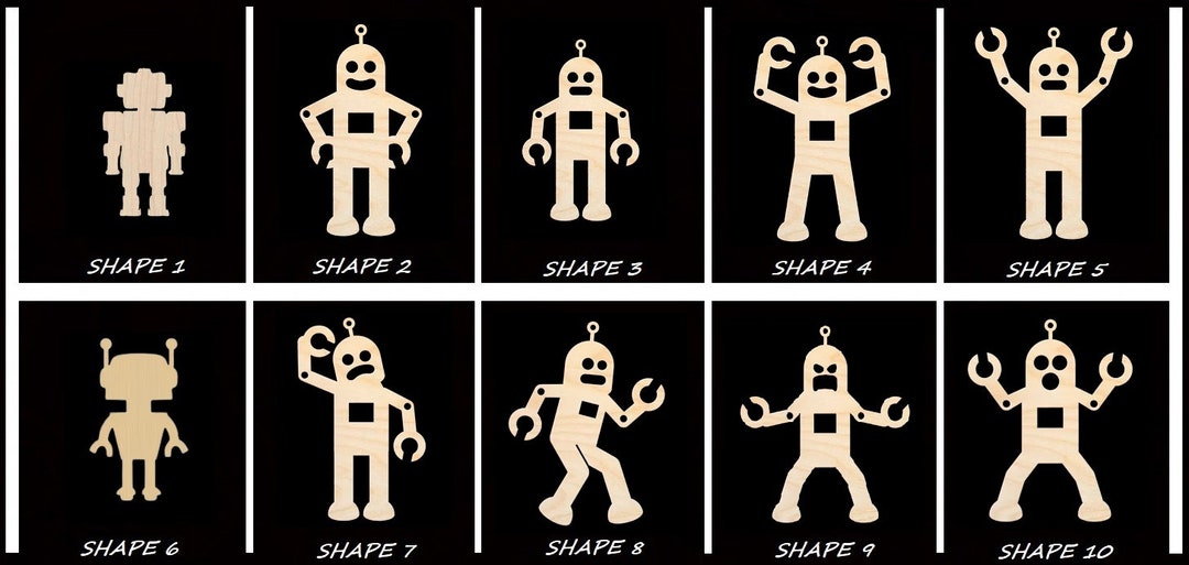 Smooth Laser Cut Robot Shape Unfinished Cutout Multiple Sizes, Styles ...