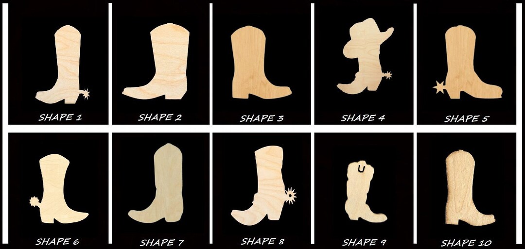Smooth Laser Cut Cowboy Boot Shape Set 1 - Unfinished Cutout - Many ...