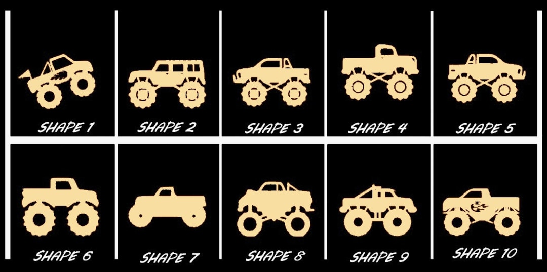Smooth Laser Cut Monster Truck Shape Set 1 - Unfinished Cutout - Many ...