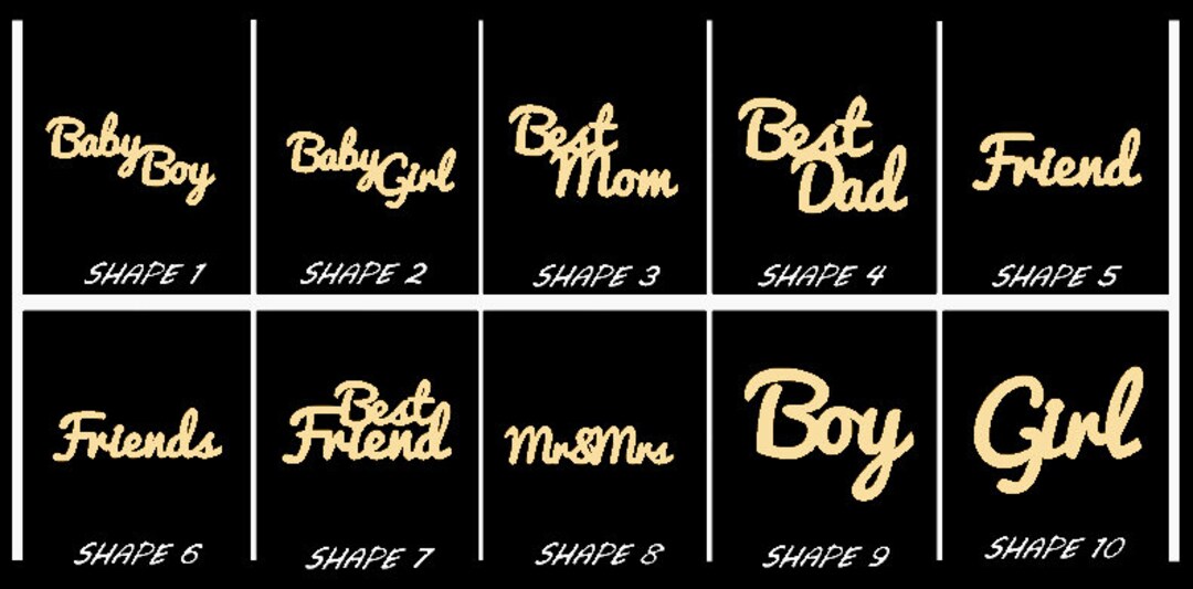 Smooth Laser Cut Nicknames Shape Set 1 - Unfinished Cutout - Many Sizes ...