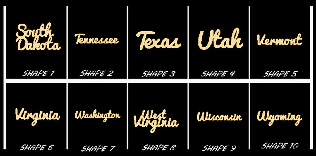 USA State Names Smooth Laser Cut Shape Set 5 Unfinished Cutout Multiple ...