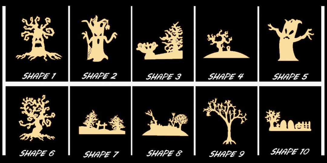 Smooth Laser Cut Spooky Halloween Tree Shape Set 2 Unfinished Cutout ...